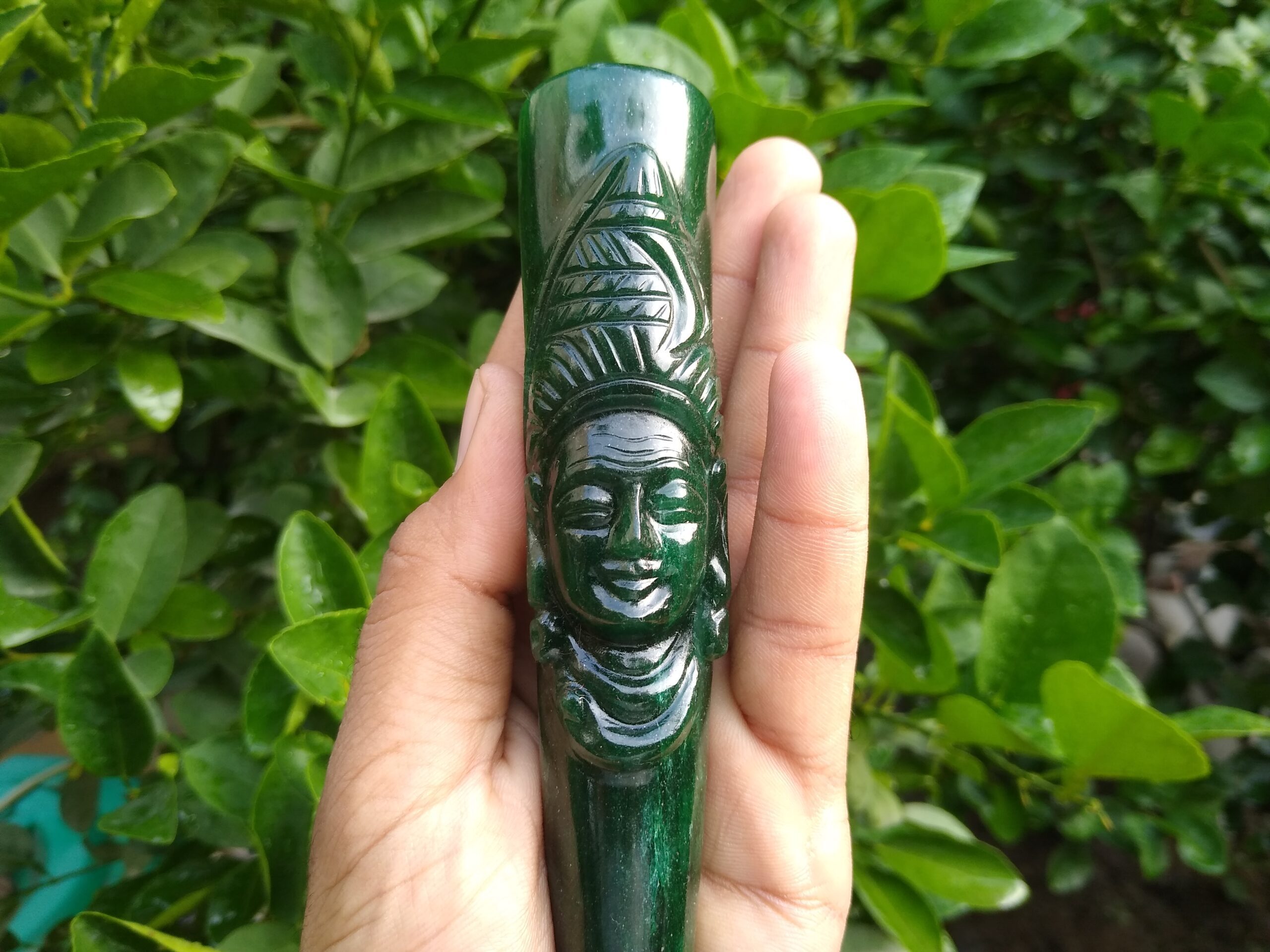 Green Jade Chillum | Shiva Face Smoking Pipe - MrRamStore